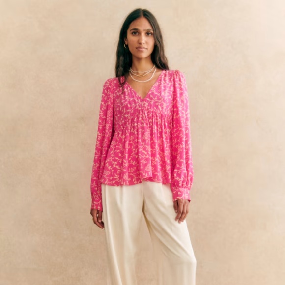 Sezane | Tops | Brune Blouse Two Tone Pink Floral By Sezane | Poshmark